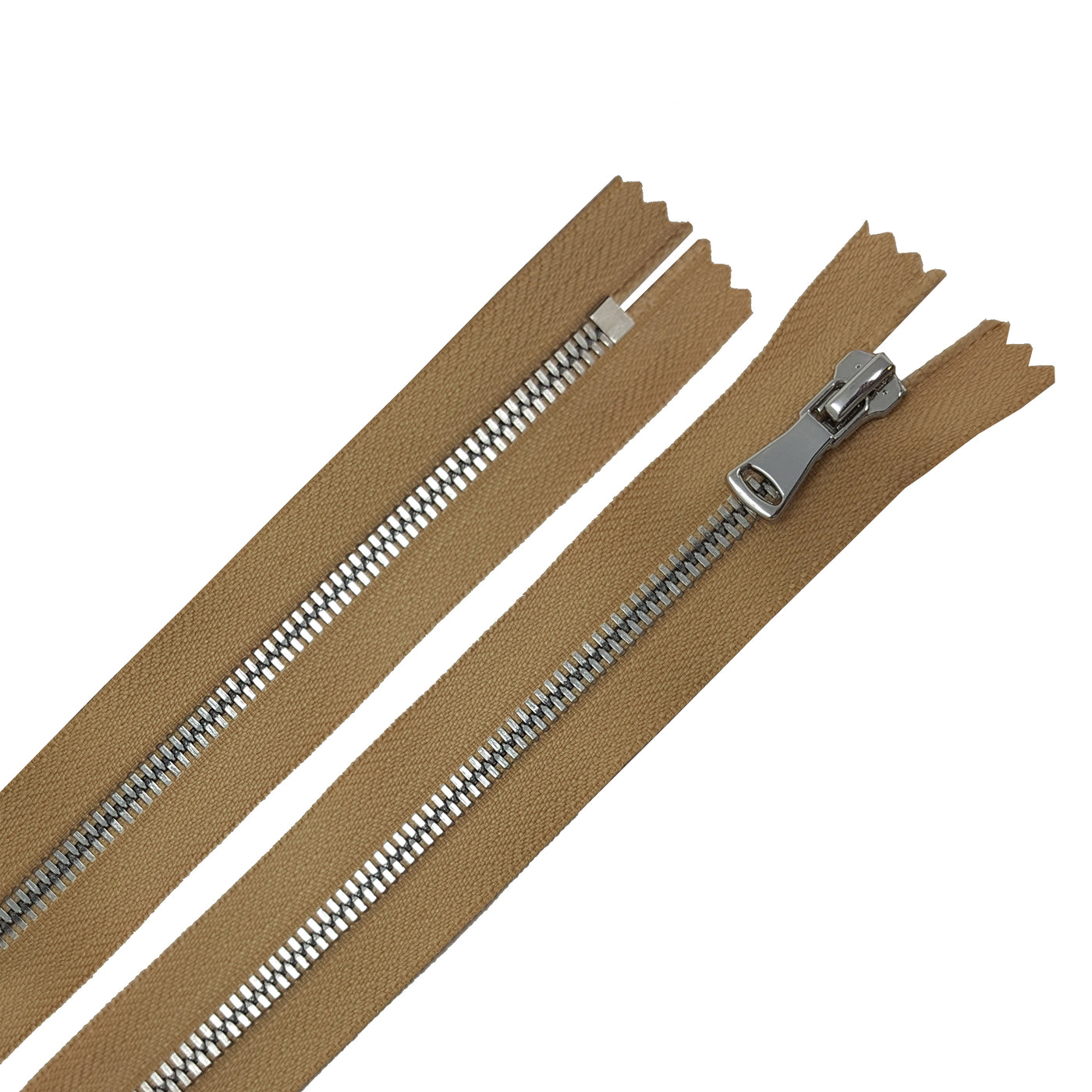 Glossy 5mm Closed Bottom Zipper, Beige/Nickel |7 Inch Length — ZipUpZipper