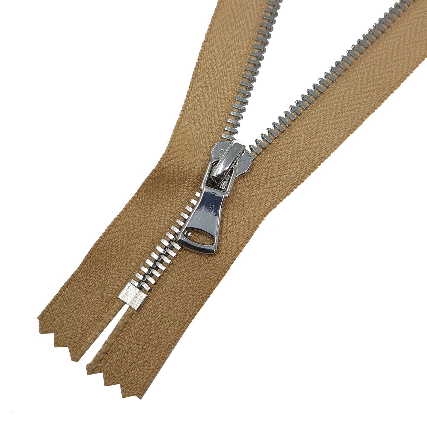 Glossy 5mm Closed Bottom Zipper, Beige/Nickel |7 Inch Length — ZipUpZipper