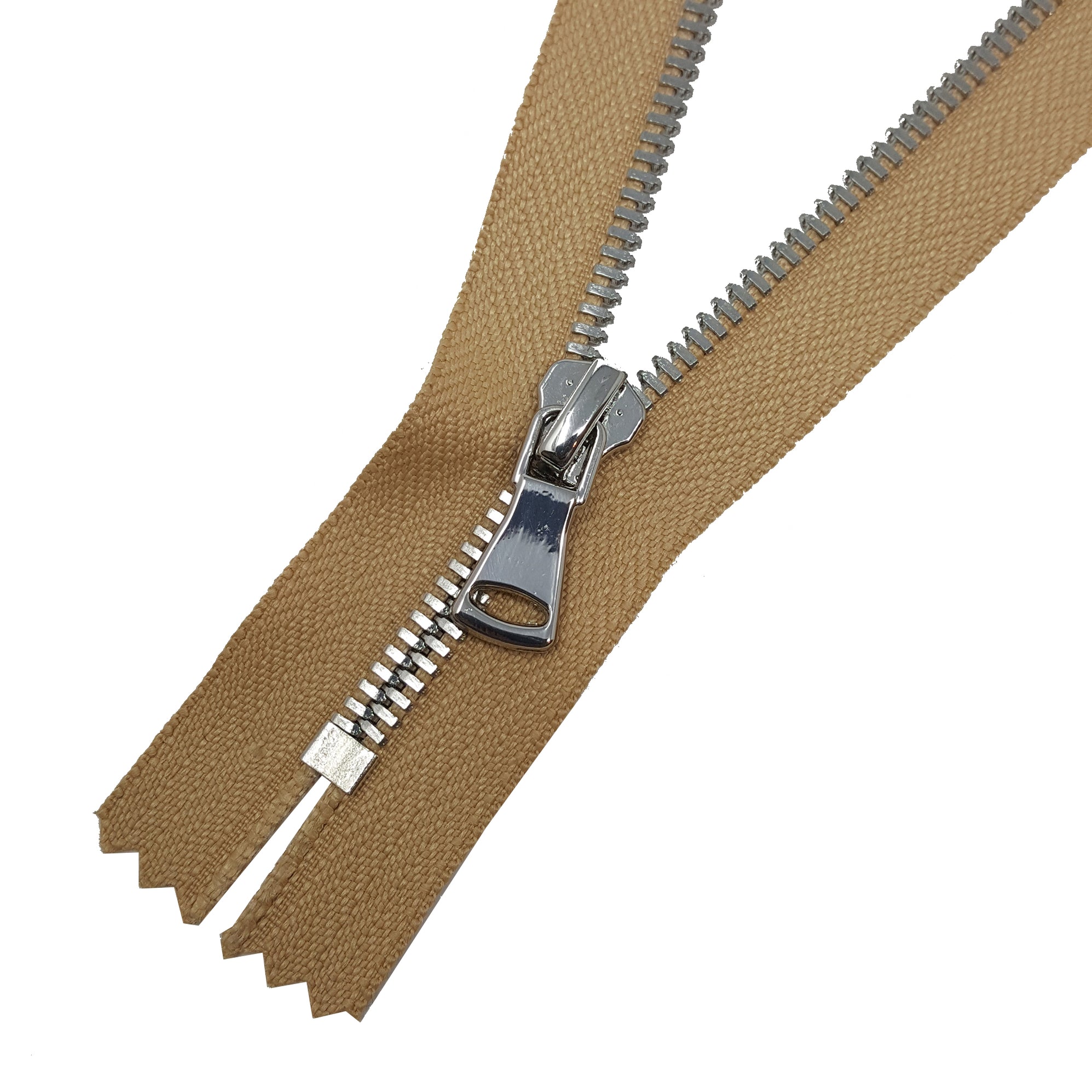 Glossy 5mm Closed Bottom Zipper, Beige/Nickel |7 Inch Length — ZipUpZipper