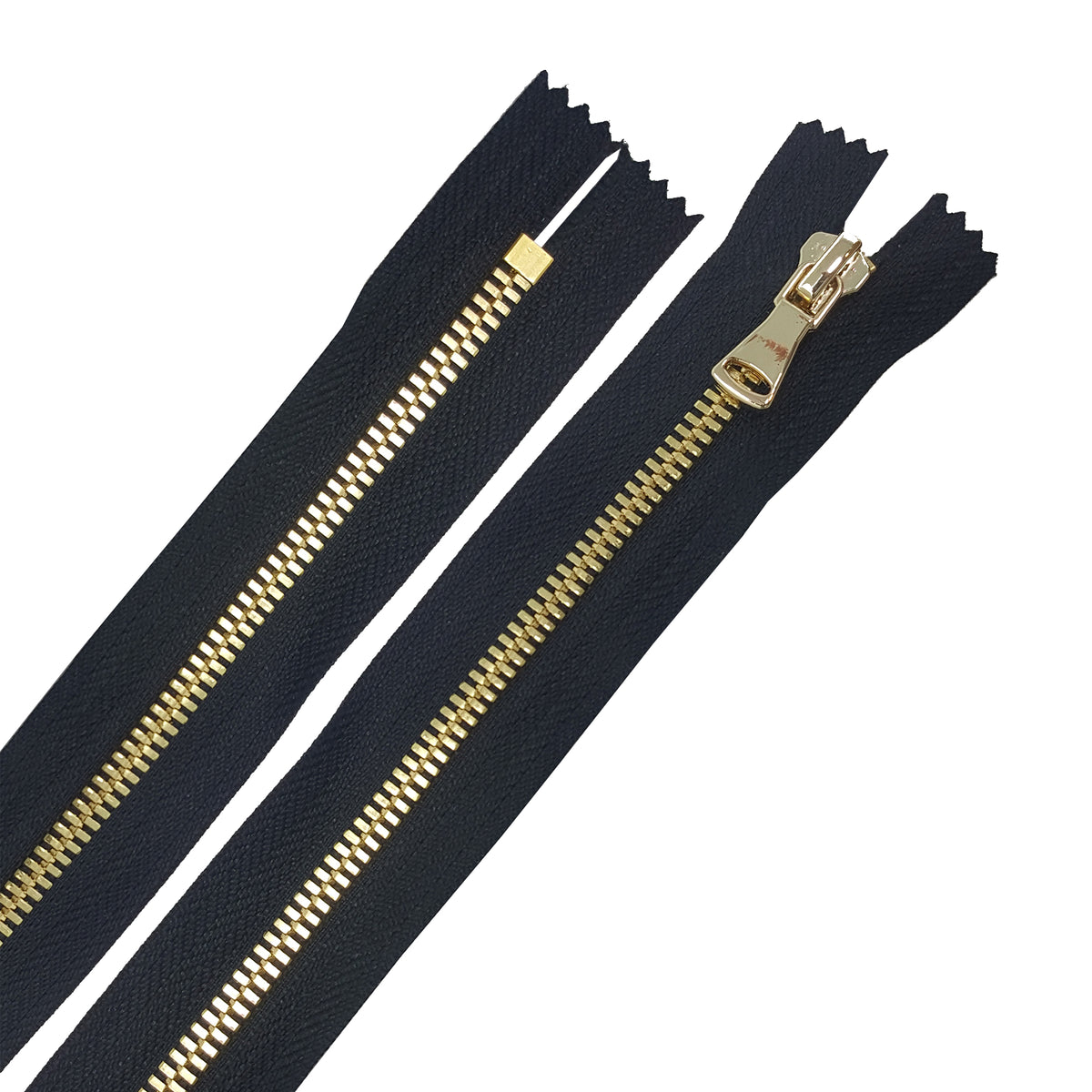 Glossy 5mm Closed Bottom Zipper, Black/Brass |7 Inch Length — ZipUpZipper