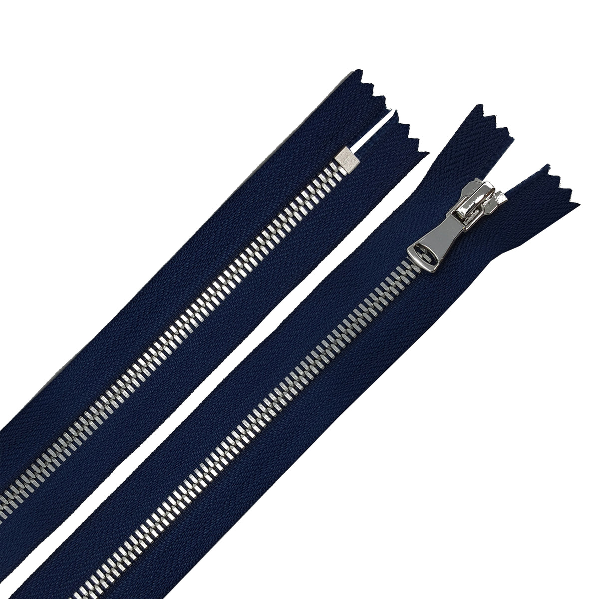 Glossy 5mm Closed Bottom Zipper, Navy/Nickel | 7" Inch Length — ZipUpZipper