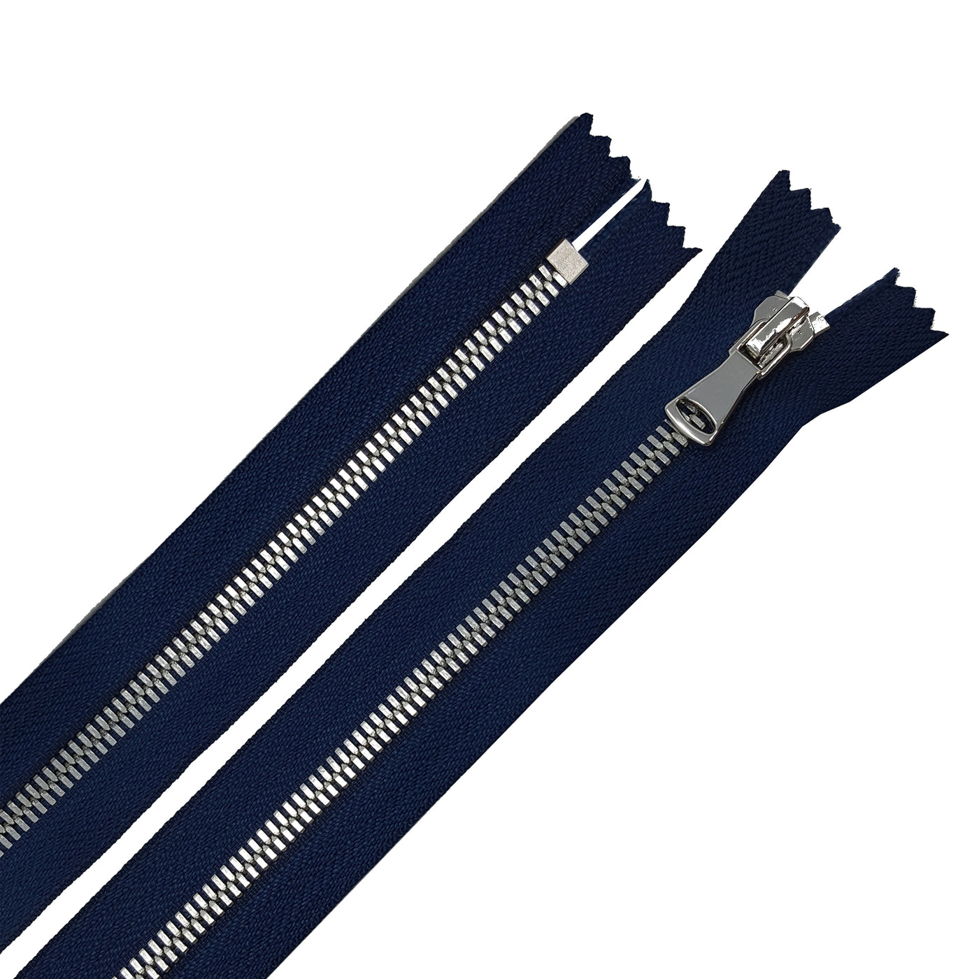 Glossy 5mm Closed Bottom Zipper, Navy/Nickel | 7" Inch Length — ZipUpZipper