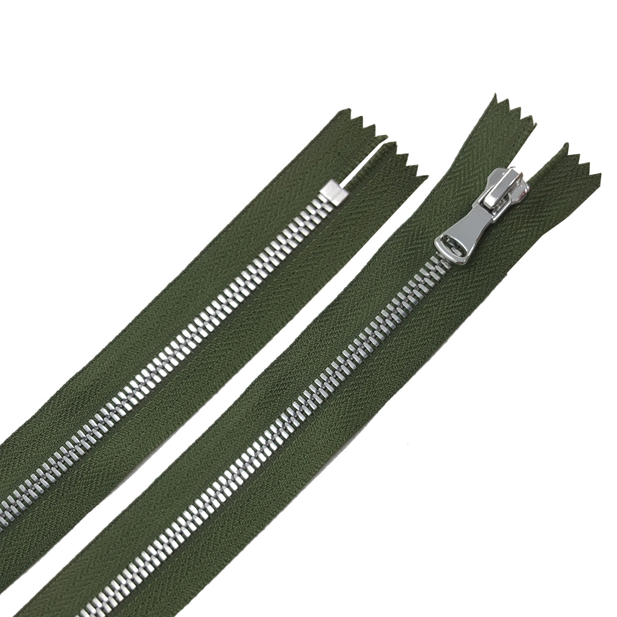 Glossy 5mm Closed Bottom Zipper, Olive/Nickel |7 Inch Length — ZipUpZipper