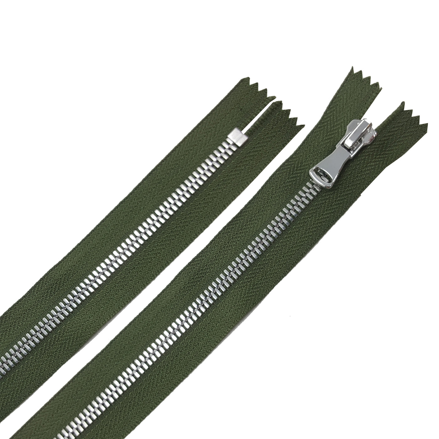 Glossy 5mm Closed Bottom Zipper, Olive/Nickel |7 Inch Length — ZipUpZipper
