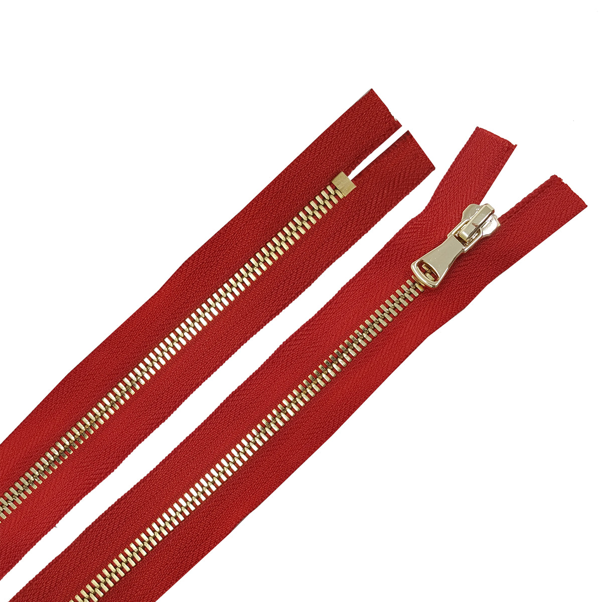 Glossy 5m One-Way Non-Separating Closed Bottom Zipper, Red/Brass | 7 I ...