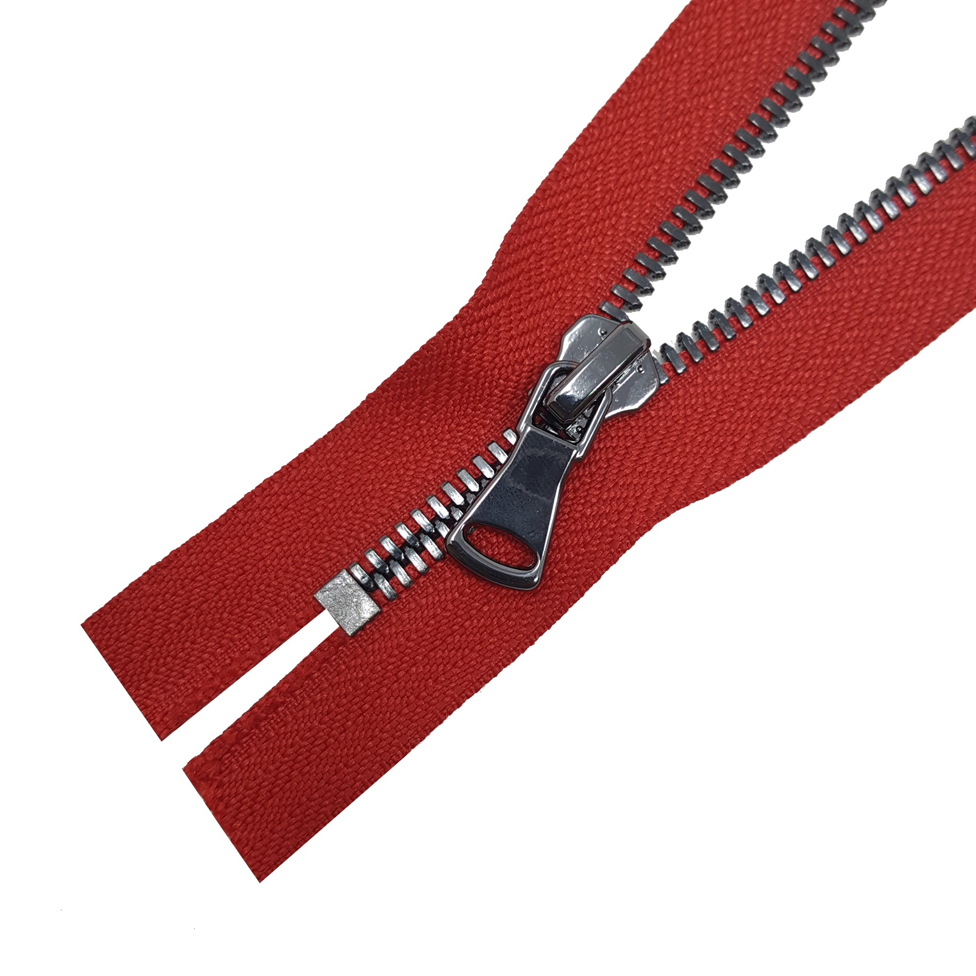 Glossy 5mm One-Way Non-Separating Closed Bottom Zipper, Red/Gun Metal ...