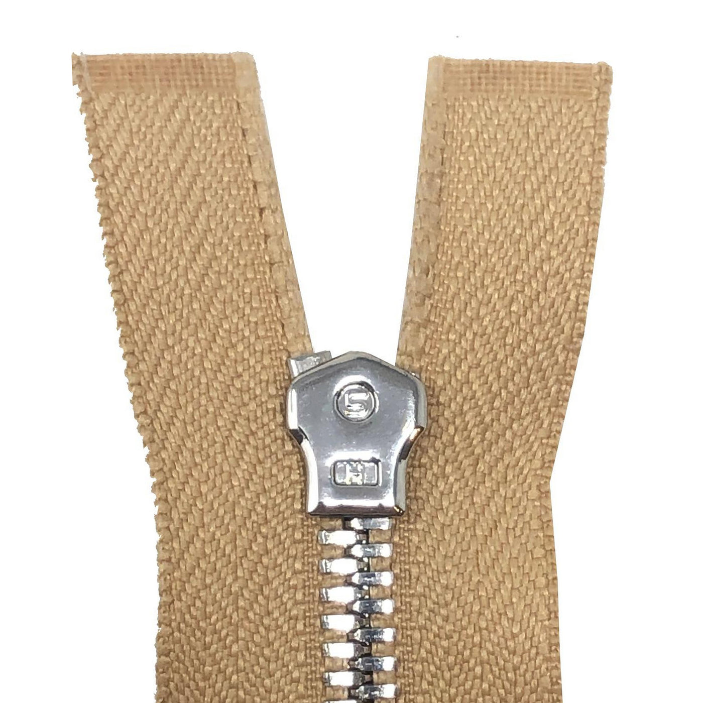 Glossy 5mm Closed Bottom Zipper, Beige/Nickel |7 Inch Length — ZipUpZipper