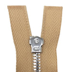Glossy 5mm Closed Bottom Zipper, Beige/Nickel |7 Inch Length — ZipUpZipper