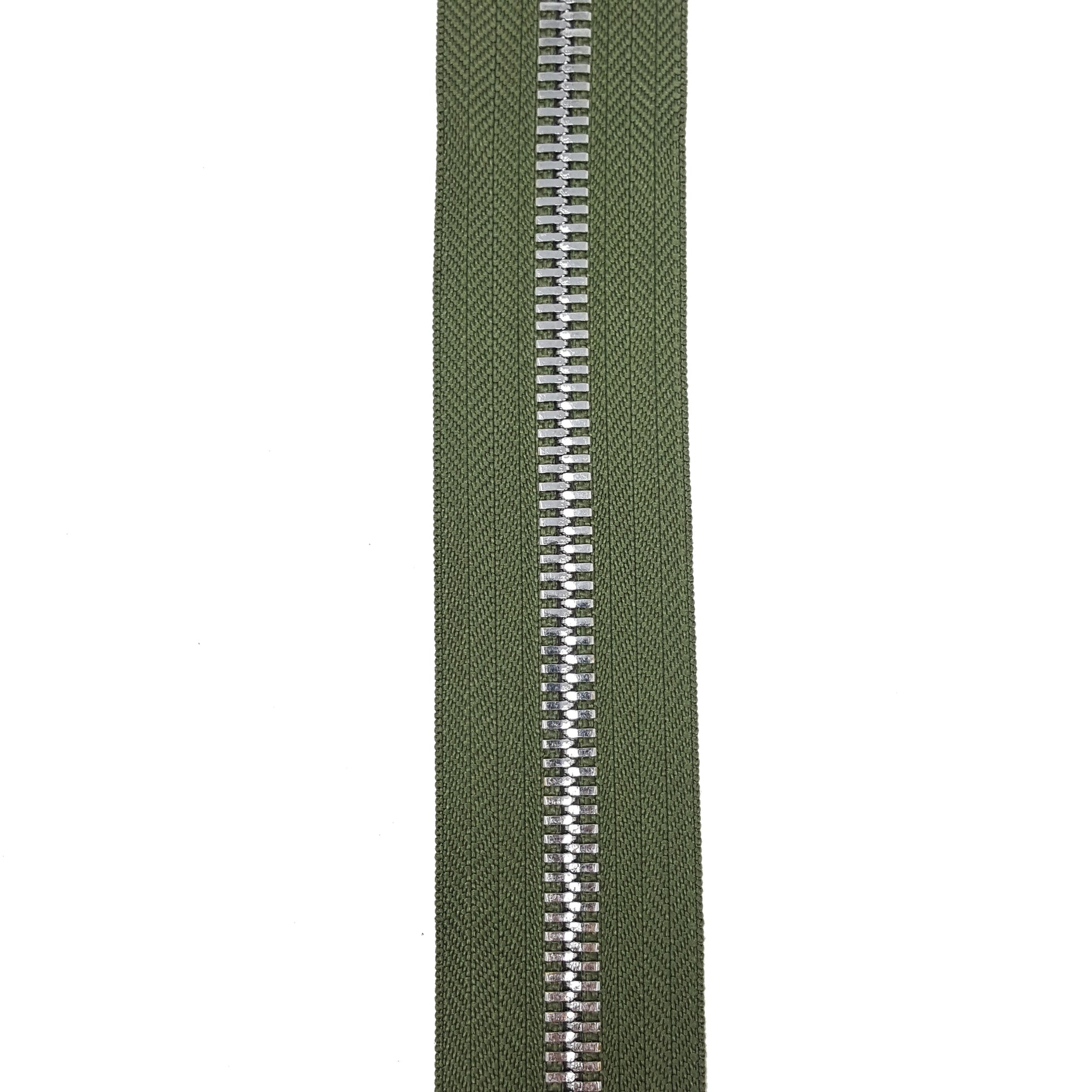 Glossy 5mm Closed Bottom Zipper, Olive/Nickel |7 Inch Length — ZipUpZipper