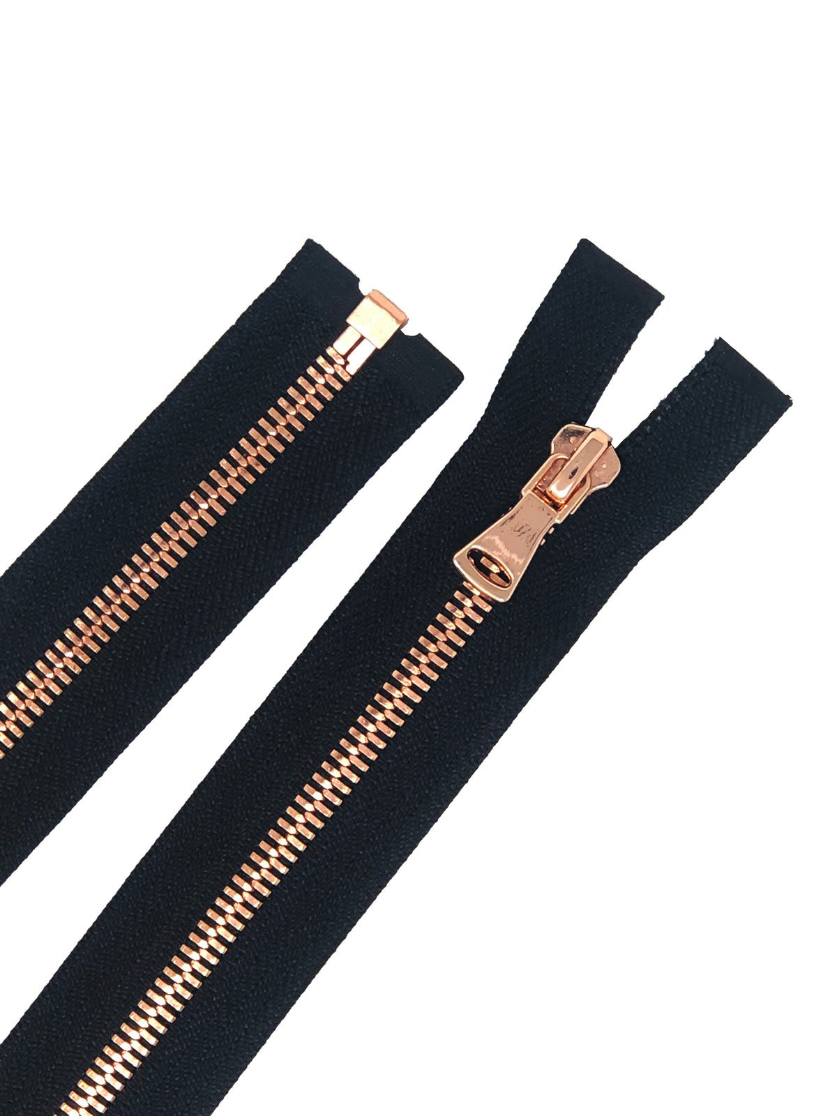 Black Glossy Jacket Zipper with Rose Gold Copper Teeth — ZipUpZipper