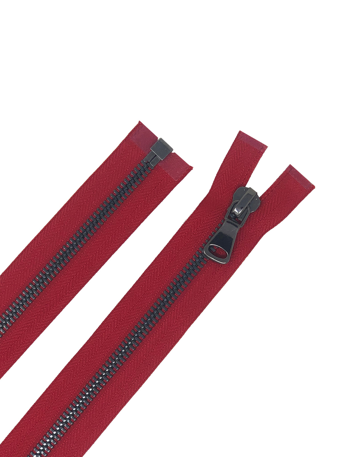 Glossy Red Open-End Zipper – 8mm, Gunmetal Teeth — ZipUpZipper