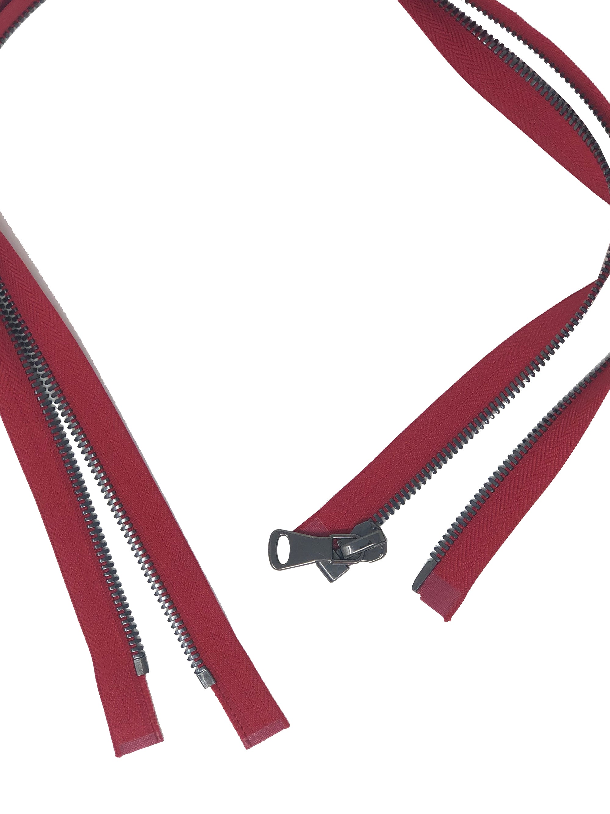 Glossy 5MM or 8MM One-Way Separating Open Bottom Zipper, Red/Gun Metal ...